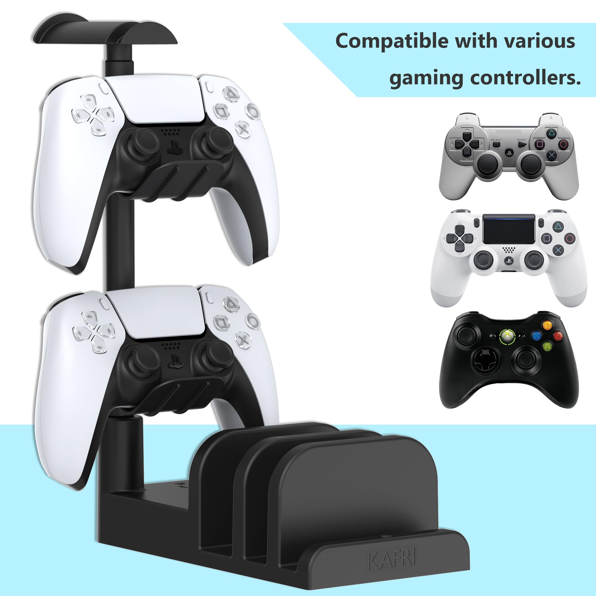 KAFRI Universal Stand for Headphone and Controller, Desk Gaming Headset Holder with USB A&C Chargers and 2 Outlets, Storage Organizer for Switch/Phone/iPad, Desktop Gamer Accessories Boyfriend Gifts