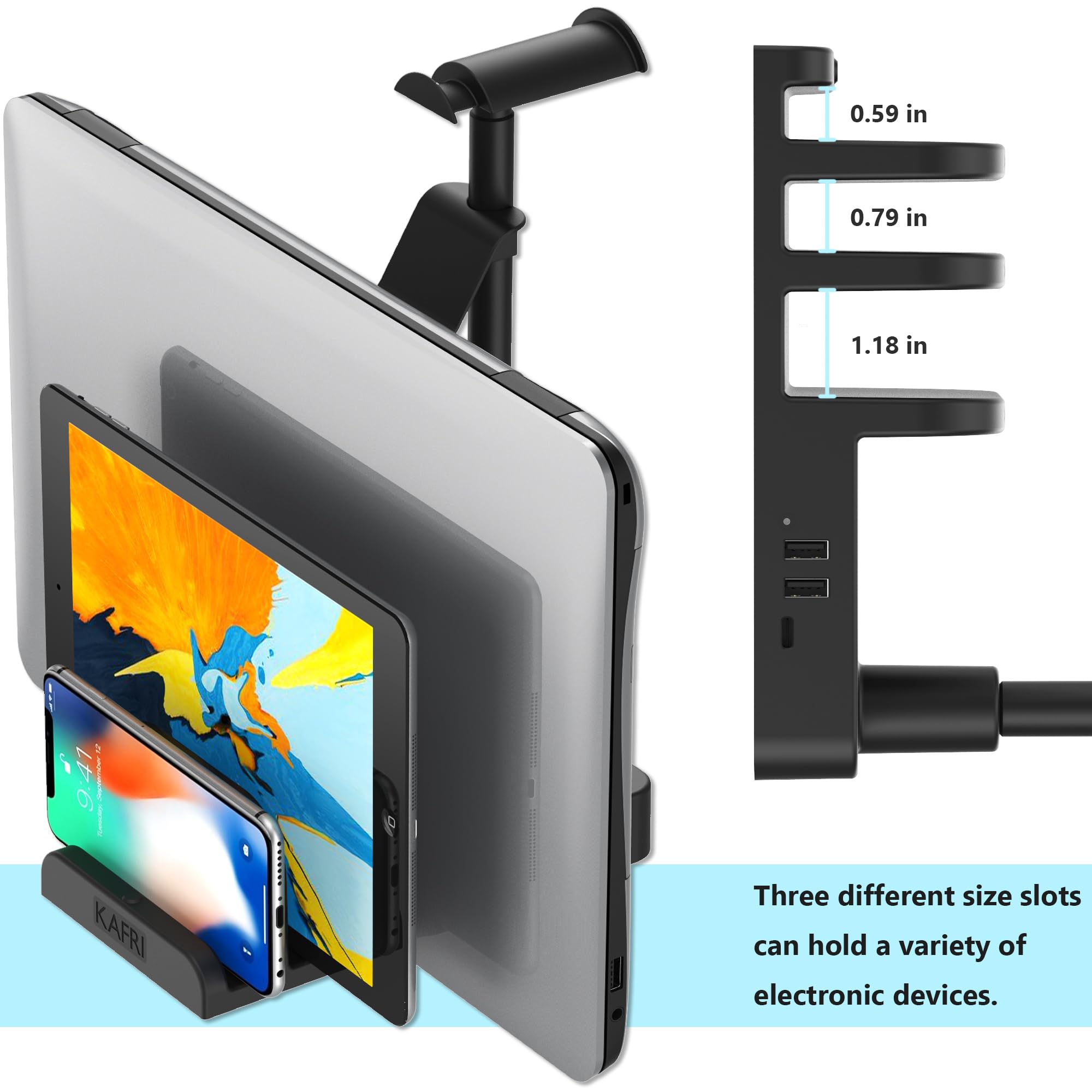 KAFRI Universal Stand for Headphone and Controller, Desk Gaming Headset Holder with USB A&C Chargers and 2 Outlets, Storage Organizer for Switch/Phone/iPad, Desktop Gamer Accessories Boyfriend Gifts