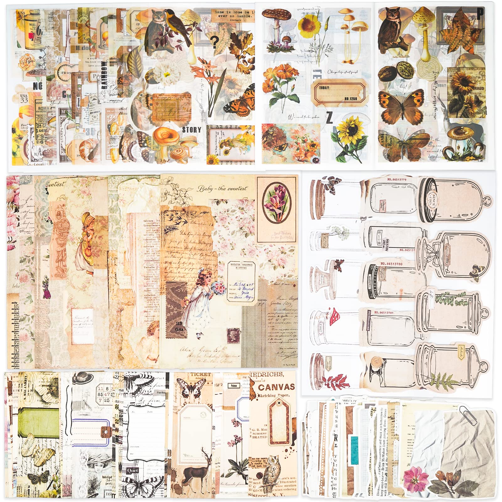 Knaid Junk Journal Kit Vintage Ephemera Bundle Scrapbook Supplies Sticker Paper Material Pack for Art Journaling Bullet Journals Planners Collage Notebooks Decoupage Album Crafter Gifts (Garden)