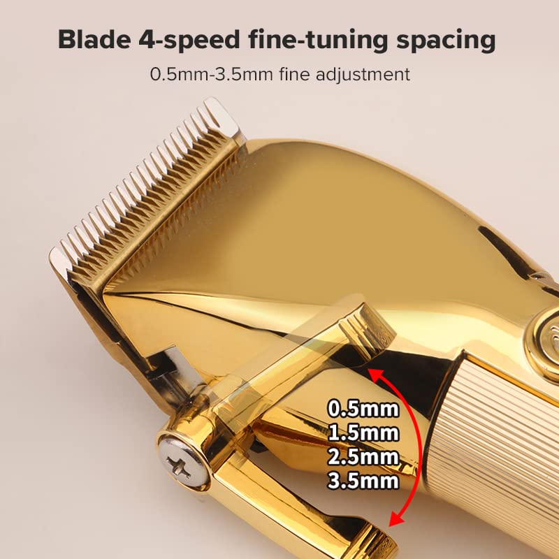 BR Barbers Hair Clippers Gold for Men Full Metal Cordless Close Cutting T-Blade Trimmer with LED Display Professional Barbershop Barber Clipper Set Shaver Trimmer Razor Kit