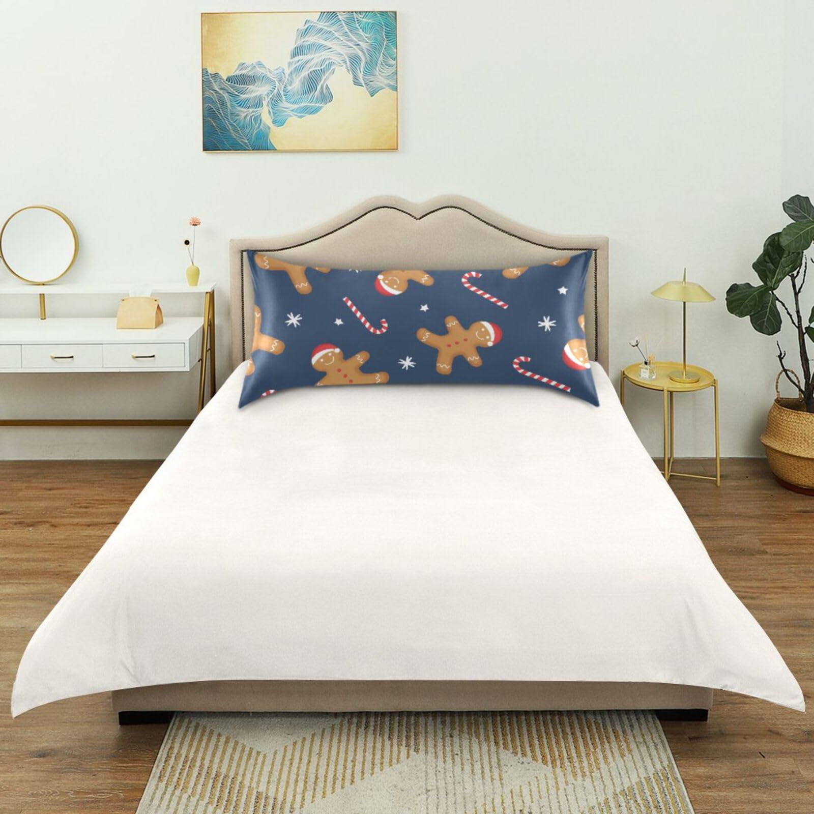Christmas Gingerbread Man Blue Pillow Covers Silk Pillowcase for Hair and Skin Breathable & Silky Soft Satin Pillowcase Standard Size Pillow Case for Women Hot Sleepers, Night Sweats Bed (20x26 Inch)