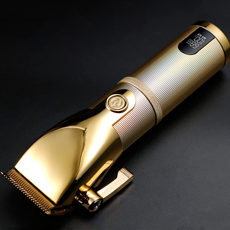 BR Barbers Hair Clippers Gold for Men Full Metal Cordless Close Cutting T-Blade Trimmer with LED Display Professional Barbershop Barber Clipper Set Shaver Trimmer Razor Kit