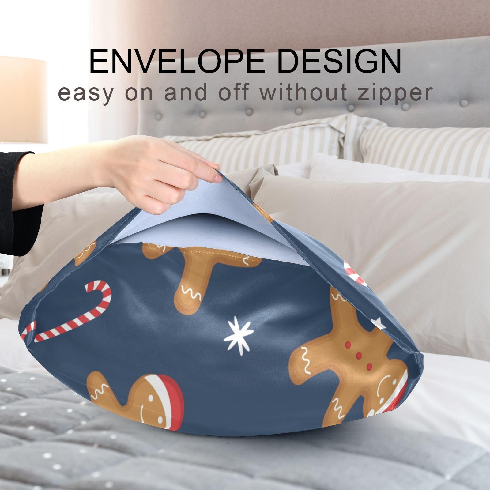 Christmas Gingerbread Man Blue Pillow Covers Silk Pillowcase for Hair and Skin Breathable & Silky Soft Satin Pillowcase Standard Size Pillow Case for Women Hot Sleepers, Night Sweats Bed (20x26 Inch)