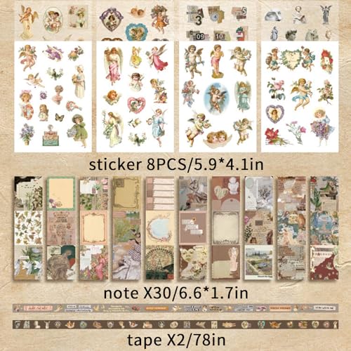 Chuchengio 242Pcs Aesthetic Scrapbook Paper Stickers Supplies Kit,Art Decoupage Paper for Scrapbooking Journaling Supplies,Bullet Journal Kit with Journal Vintage Stickers