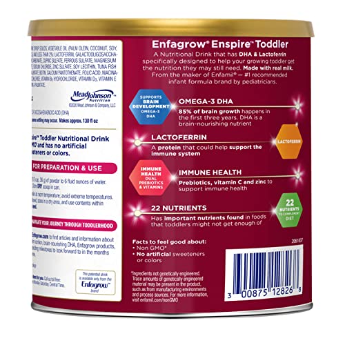 Enfagrow Enspire Toddler Nutritional Drink with Lactofrerrin, DHA, and MFGM for Brain Support and Immune Health, Non-GMO, Powder Tub 24 Oz, Pack of 4