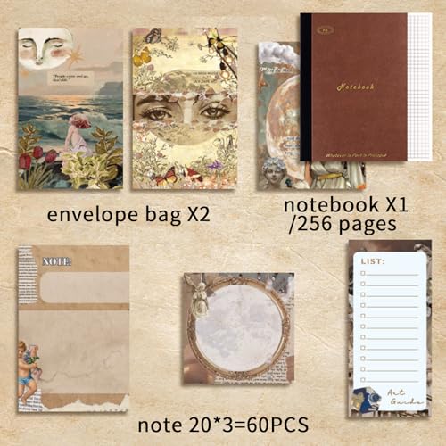 Chuchengio 242Pcs Aesthetic Scrapbook Paper Stickers Supplies Kit,Art Decoupage Paper for Scrapbooking Journaling Supplies,Bullet Journal Kit with Journal Vintage Stickers