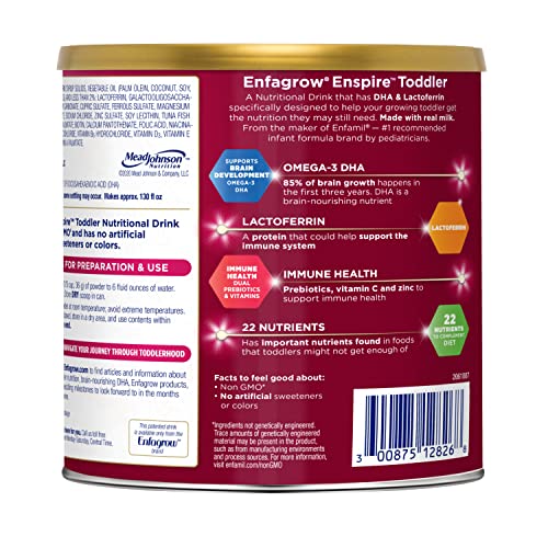 Enfagrow Enspire Toddler Nutritional Drink with Lactofrerrin, DHA, and MFGM for Brain Support and Immune Health, Non-GMO, Powder Tub 24 Oz, Pack of 4