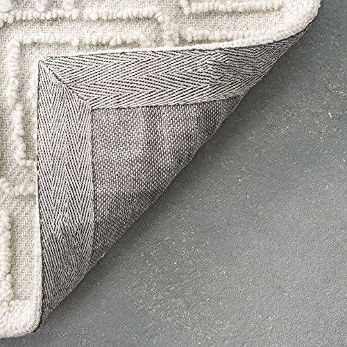 nuLOOM Joanna Hand Hooked Wool Tiled High Low Textured Area Rug, 8' x 10', Ivory