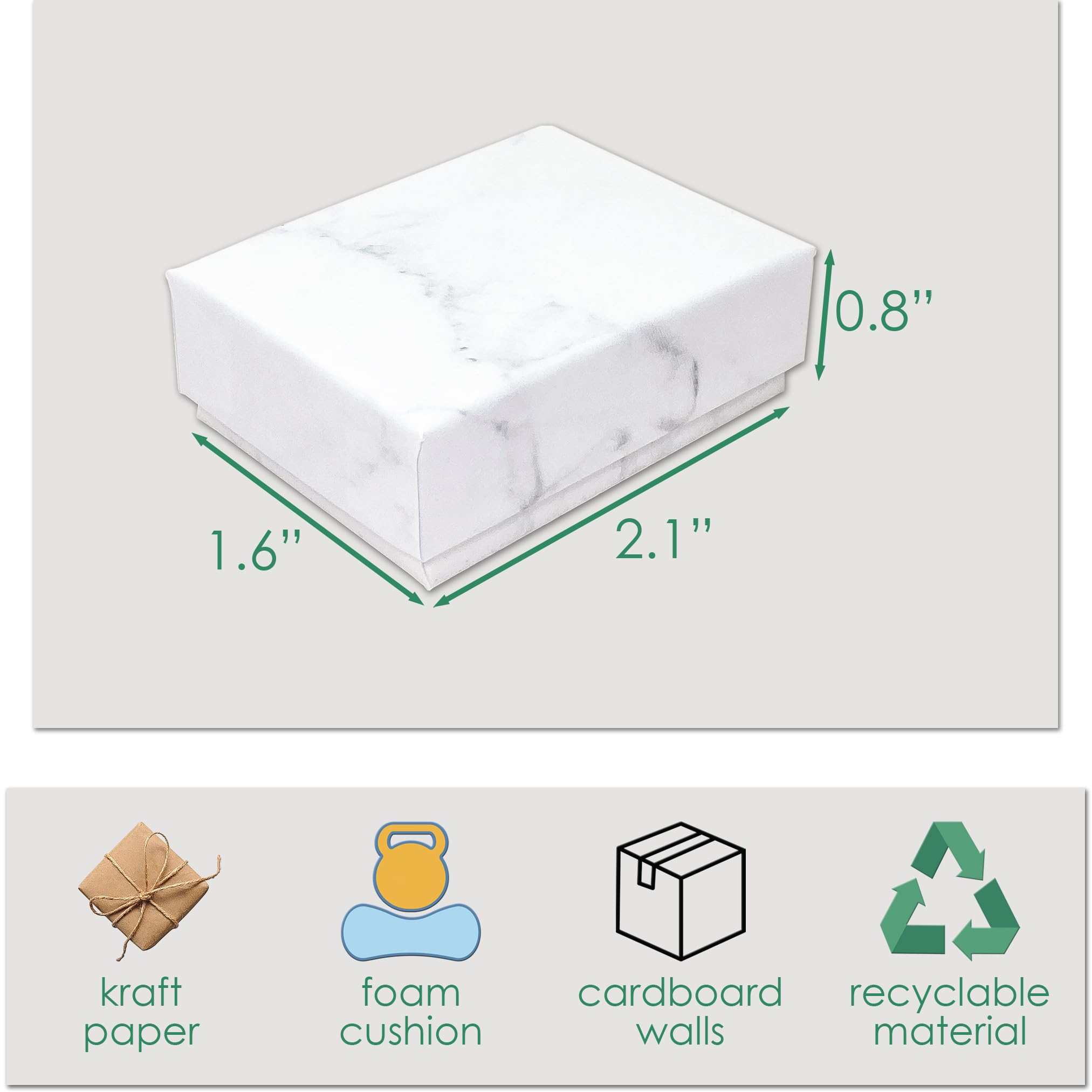 TheDisplayGuys - 24-Pack Cardboard Kraft Paper Jewelry Gift Boxes w. Velvet Padding - Earrings - Marble White - #11 (2.1" x 1.6" x 0.8")