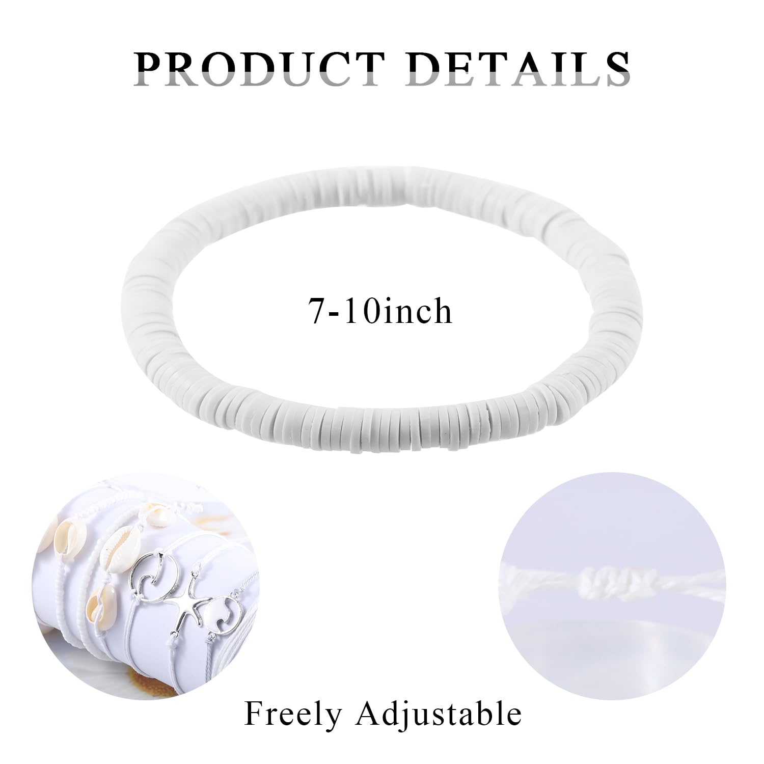PIPITREE 12Pcs Beach Surfer Wave Bracelets for women, Adjustable Handmade Waterproof Braided String Beaded Anklets Starfish Shell Ankle Bracelet for Women Boho Summer White Bracelet Set