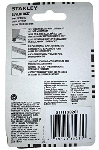 Stanley 33-281 Leverlock Fractional Tape Rule with Magnetic Tip, 1-Inch X 25-Feet
