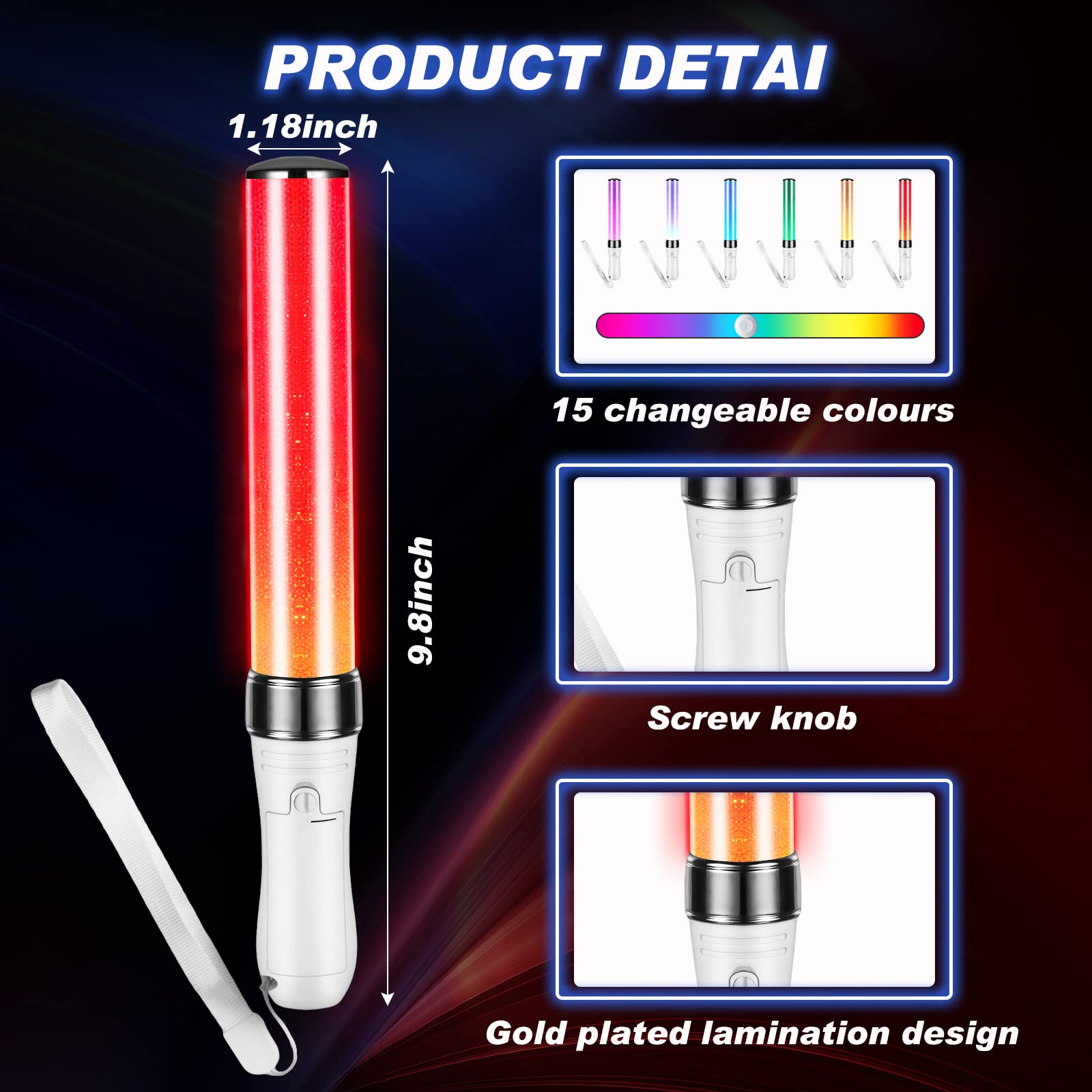 Lewtemi 3 Pcs Reusable Light Sticks 15 Color 2 Lighting Modes Lightsticks Multicolor LED Glow Sticks Flashing Bright Light Sticks for Concert Glow in the Dark Party Favor Supplies