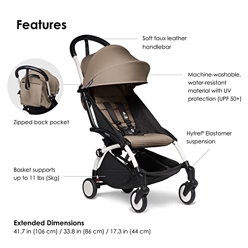 BABYZEN YOYO2 Stroller - Lightweight & Compact - Includes White Frame, Taupe Seat Cushion + Matching Canopy - Suitable for Children Up to 48.5 Lbs