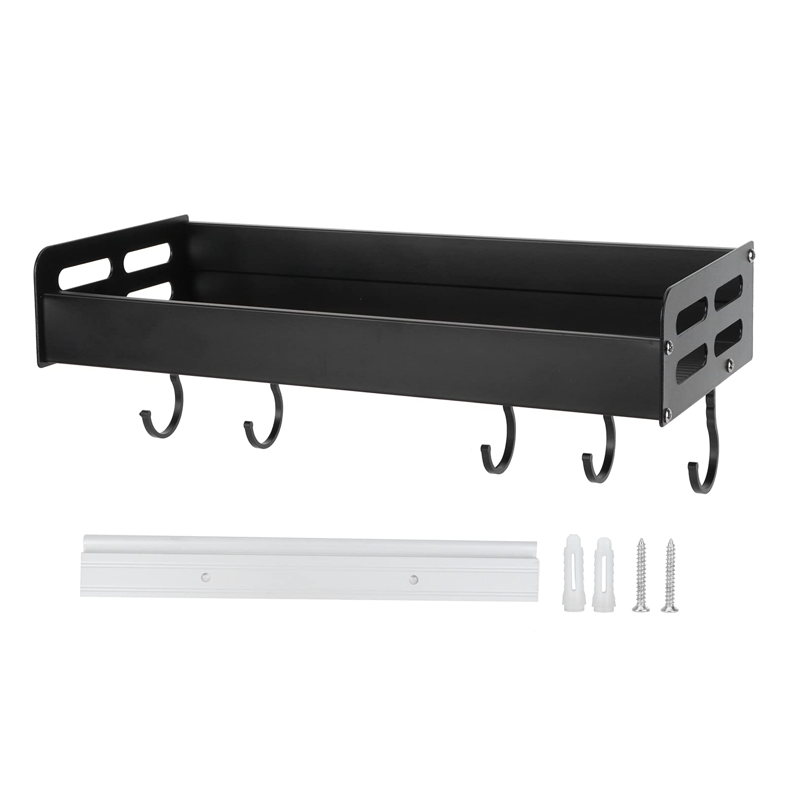 Hanging Pot Rack, Wall Mounted Pan Holder with 6 Hooks, Heavy Duty Dish Rack Cookware Organizer, Kitchen Storage Shelf for Utensils