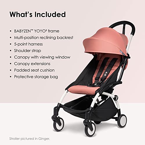 BABYZEN YOYO2 Stroller - Lightweight & Compact - Includes White Frame, Taupe Seat Cushion + Matching Canopy - Suitable for Children Up to 48.5 Lbs