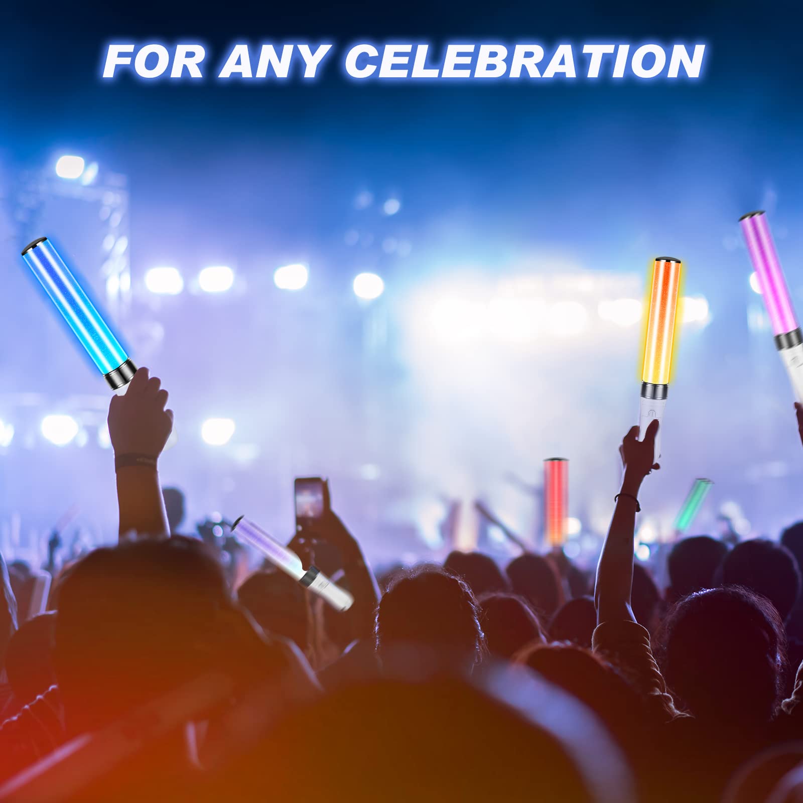 Lewtemi 3 Pcs Reusable Light Sticks 15 Color 2 Lighting Modes Lightsticks Multicolor LED Glow Sticks Flashing Bright Light Sticks for Concert Glow in the Dark Party Favor Supplies