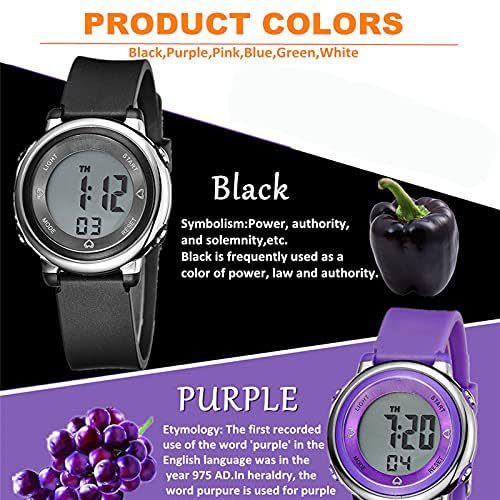 Womens Digital Watches LED Screen Military Waterproof Alarm Stopwatch 7 Color LED Backlight Sports Watch (Black)