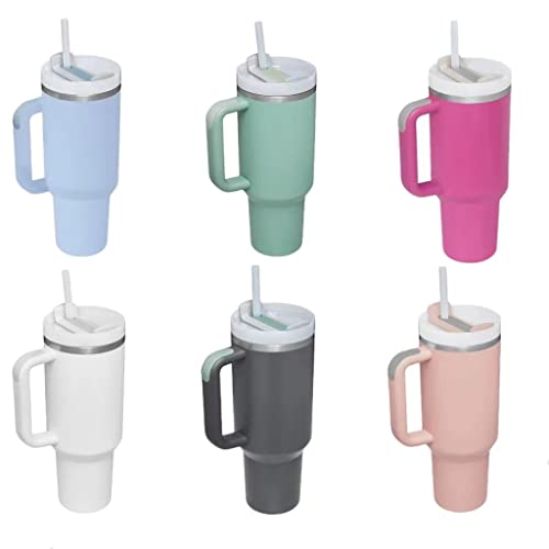 40oz stainless steel insulation roller, cold and hot drink travel cup with handle and straw cover, double vacuum sealed stainless steel insulation glass, good gift for both men and women! (Light Pink)