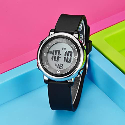 Womens Digital Watches LED Screen Military Waterproof Alarm Stopwatch 7 Color LED Backlight Sports Watch (Black)