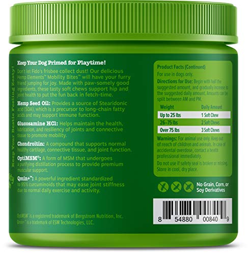 Glucosamine for Dogs with Hemp - Hip & Joint Dog Supplement with Chondroitin, Curcumin, Organic Turmeric & MSM + Omega 3 - Soft Chews for Mobility and Arthritis Relief for Hips & Joints - 90 Count
