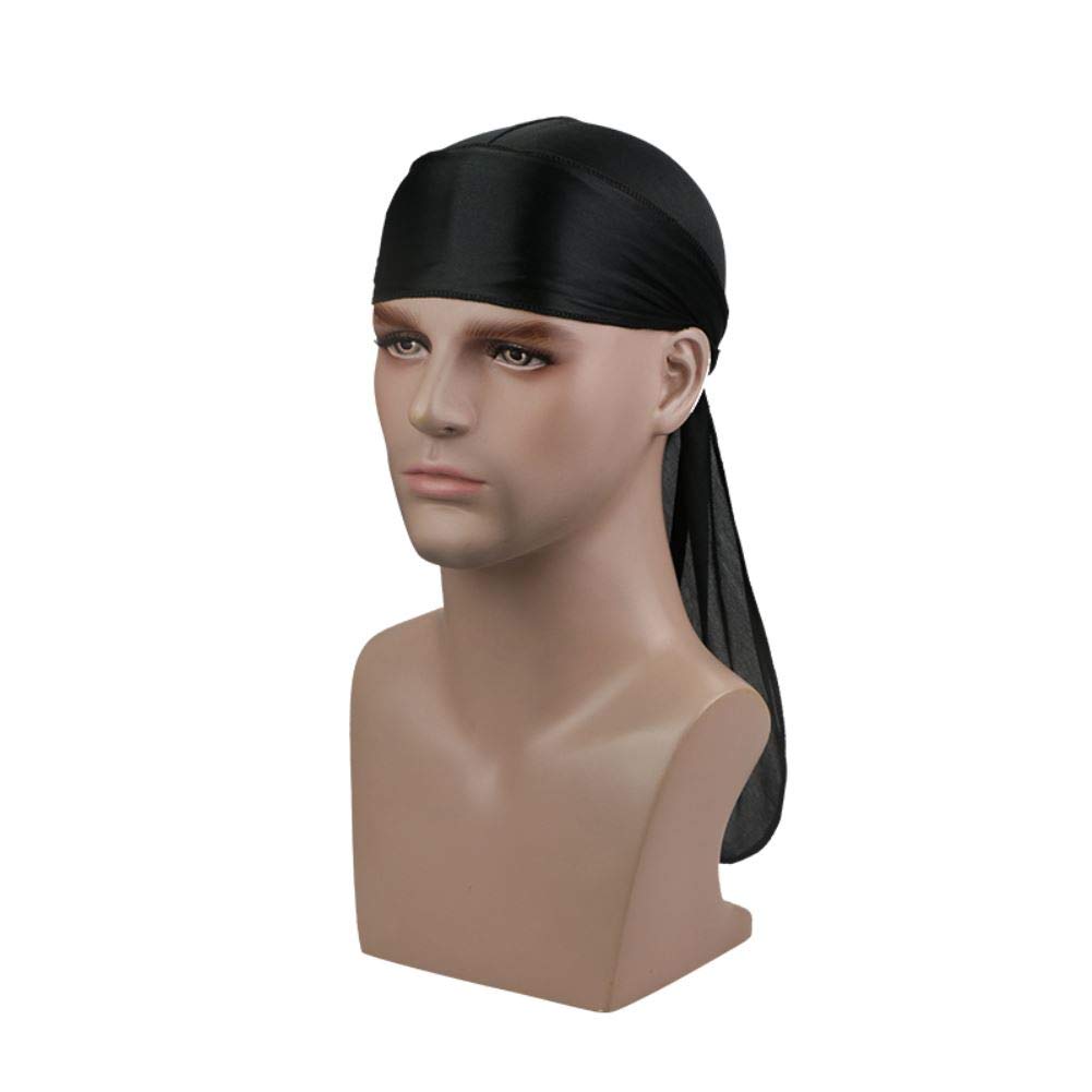 Black Silky Satin Durags for Men Women Durag Silk Satin Du Rags Long Tail Do Rag Cap Designer Doo Rags Cap Headwrap for Waves