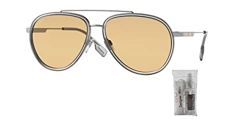 BURBERRY Oliver BE3125 1003/8 59MM Gunmetal/Light Yellow Pilot Sunglasses for Men + BUNDLE With Designer iWear Complimentary Eyewear Kit