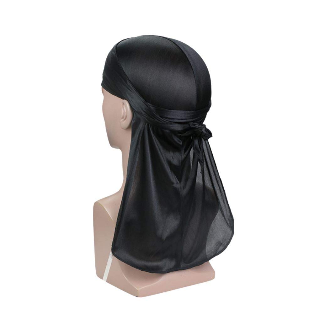 Black Silky Satin Durags for Men Women Durag Silk Satin Du Rags Long Tail Do Rag Cap Designer Doo Rags Cap Headwrap for Waves