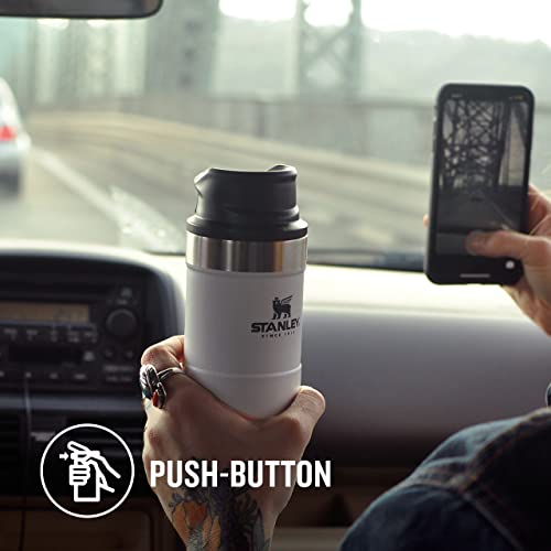 Stanley Trigger Action Travel Mug 0.47L Polar White β Keeps Hot for 7 Hours - BPA-free Stainless Steel Thermos Travel Mug for Hot Drinks - Leakproof Reusable Coffee Cups