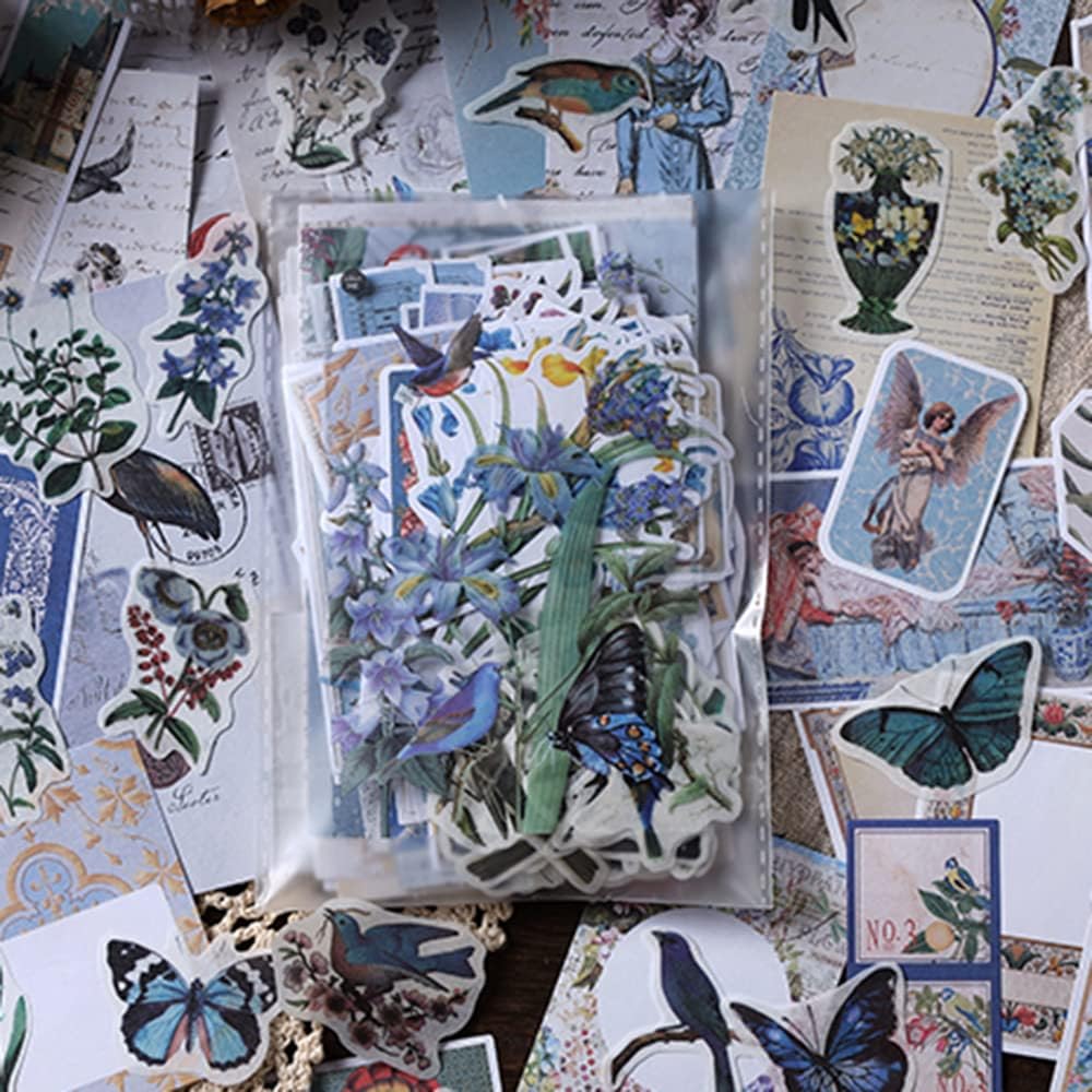 Alideco 200pcs Scrapbook Paper Kit Kawaii Vintage Botanical Flowers Scrapbook Supplies Pack Washi Bullet Journals Planners Collage Album Aesthetic Cottagecore