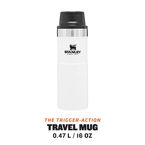 Stanley Trigger Action Travel Mug 0.47L Polar White β Keeps Hot for 7 Hours - BPA-free Stainless Steel Thermos Travel Mug for Hot Drinks - Leakproof Reusable Coffee Cups
