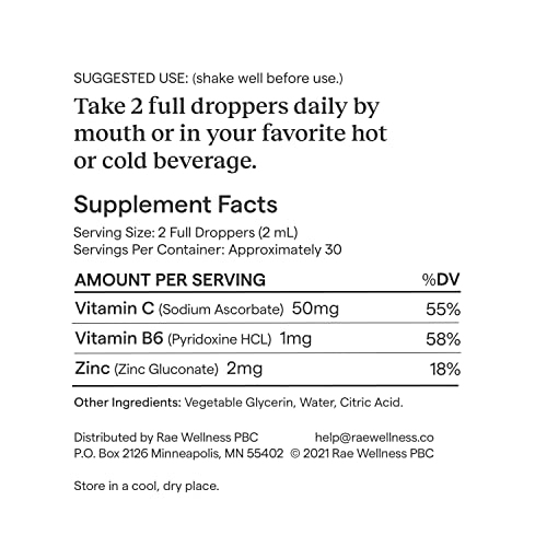 Rae Wellness Immunity Drops - Supports Immune System with Vitamin C, Zinc and Vitamin B6 - Liquid Immune Support Drops - Vegan, Non-GMO, Gluten-Free - 1.9 Oz (30 Servings)