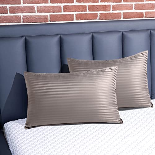 Kingform Satin Silk Pillowcases for Hair and Skin, Set of 2 Standard Pillow Cases, Soft Silky Pillow Covers with Envelope Closure (Standard, Light Grey Striped)