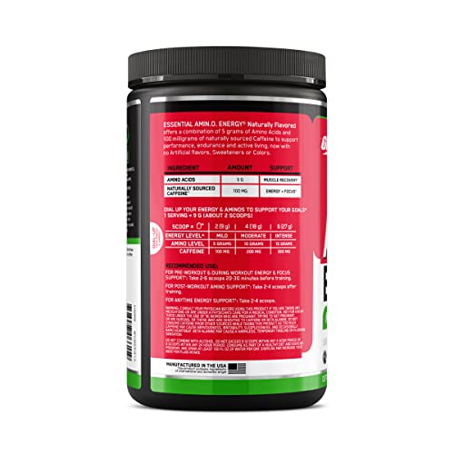 Optimum Nutrition Amino Energy Naturally Flavored Powder, Pre Workout, BCAAs, Amino Acids, Keto Friendly, Green Tea Extract, Energy Powder - Fruit Punch, 25 Servings, 7.94 Ounce (Pack of 1)