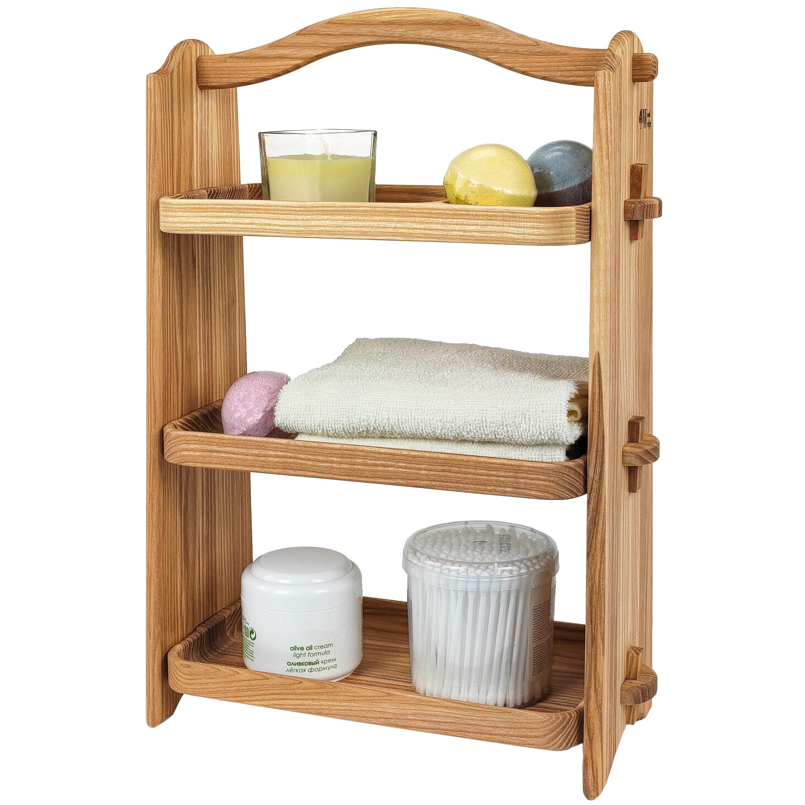 Wooden Wedge Shelves, 3 Tier Storage Organizer, Holder Handcrafted for Bathroom Living Room, Bedroom, Kitchen, Wood Rack for Countertop, Made in Europe, Gift Idea