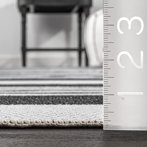 nuLOOM Lena Machine Washable Striped Area Rug, 8' Square, Grey
