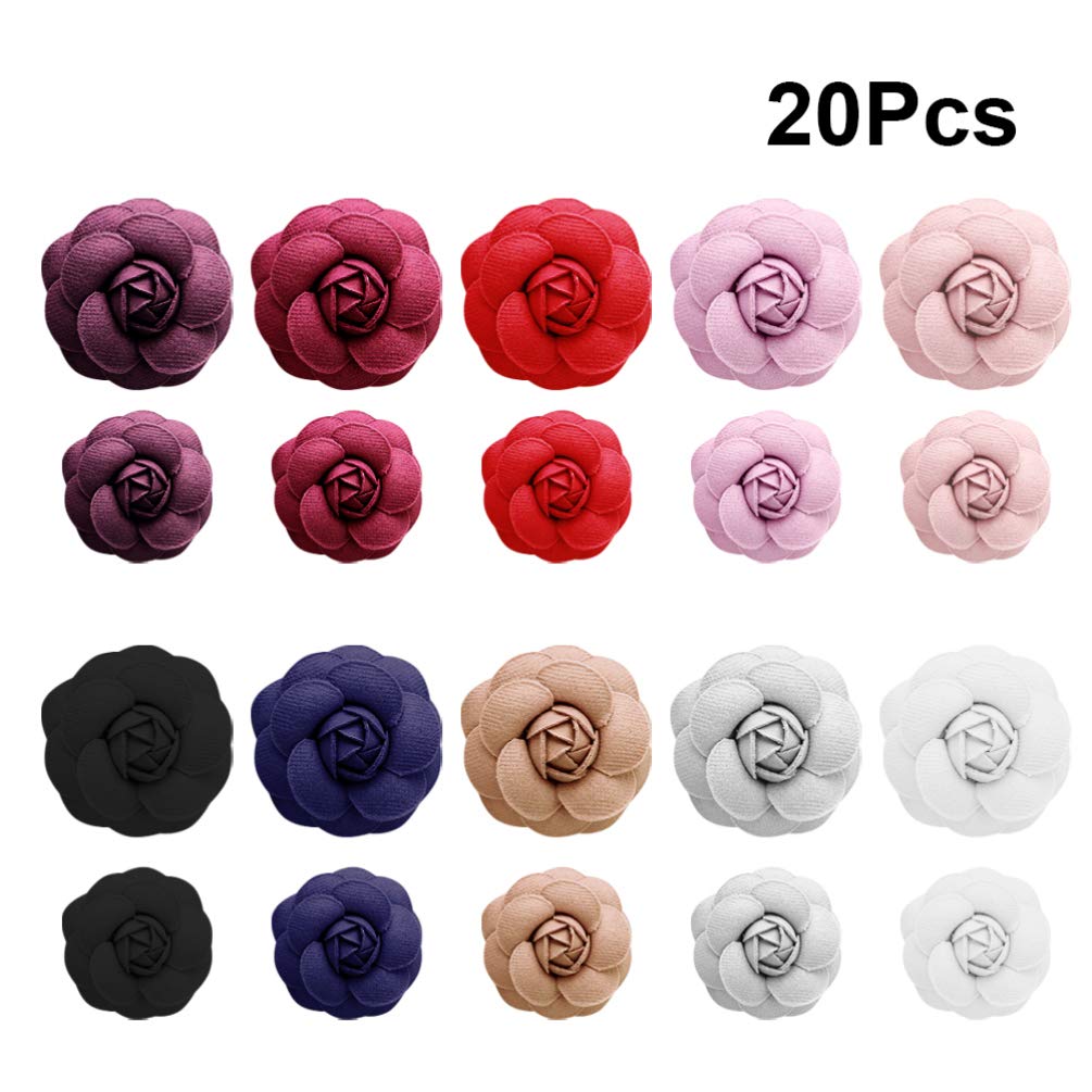 Happyyami Flower Brooches Set 20 Pieces Handmade Woolen Decor for Clothing Shoes Hat Elegant Flower Centerpieces