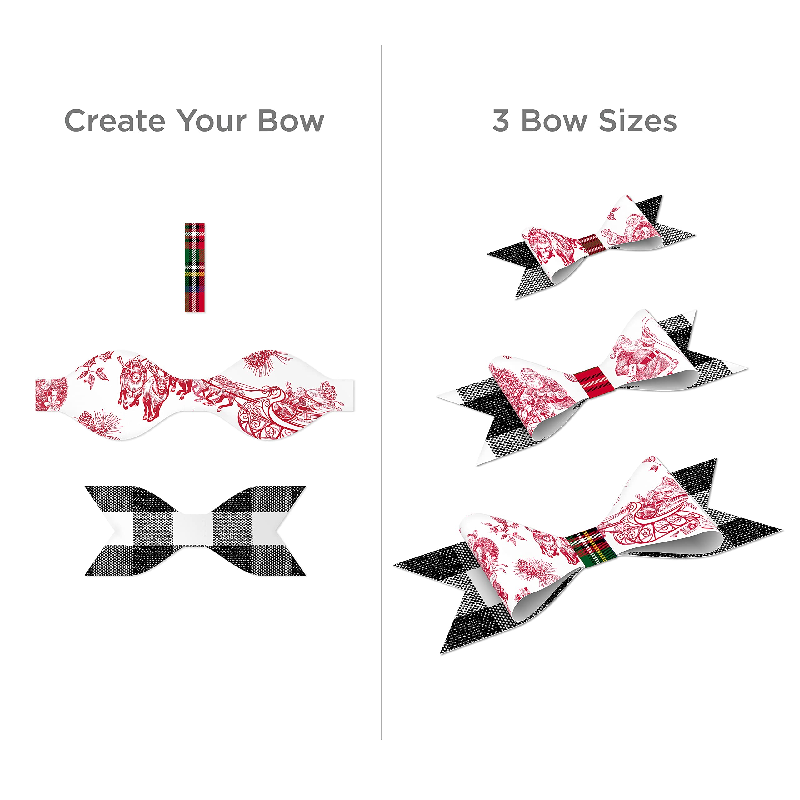Hallmark Holiday Wrapping Paper with Cutlines and Optional DIY Bow Templates on Reverse (3 Rolls: 120 Sq. Ft. Ttl) Red Toile, Black and White Buffalo Check, Christmas Plaid