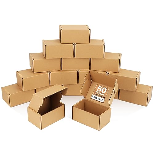 AOBOPLE 50 Pack 6x4x3 Inches Shipping Boxes, Brown Corrugated Cardboard Box, 3 Layers Corrugated Box, Mailer Boxes for Packing Storaging Shipping Small Business