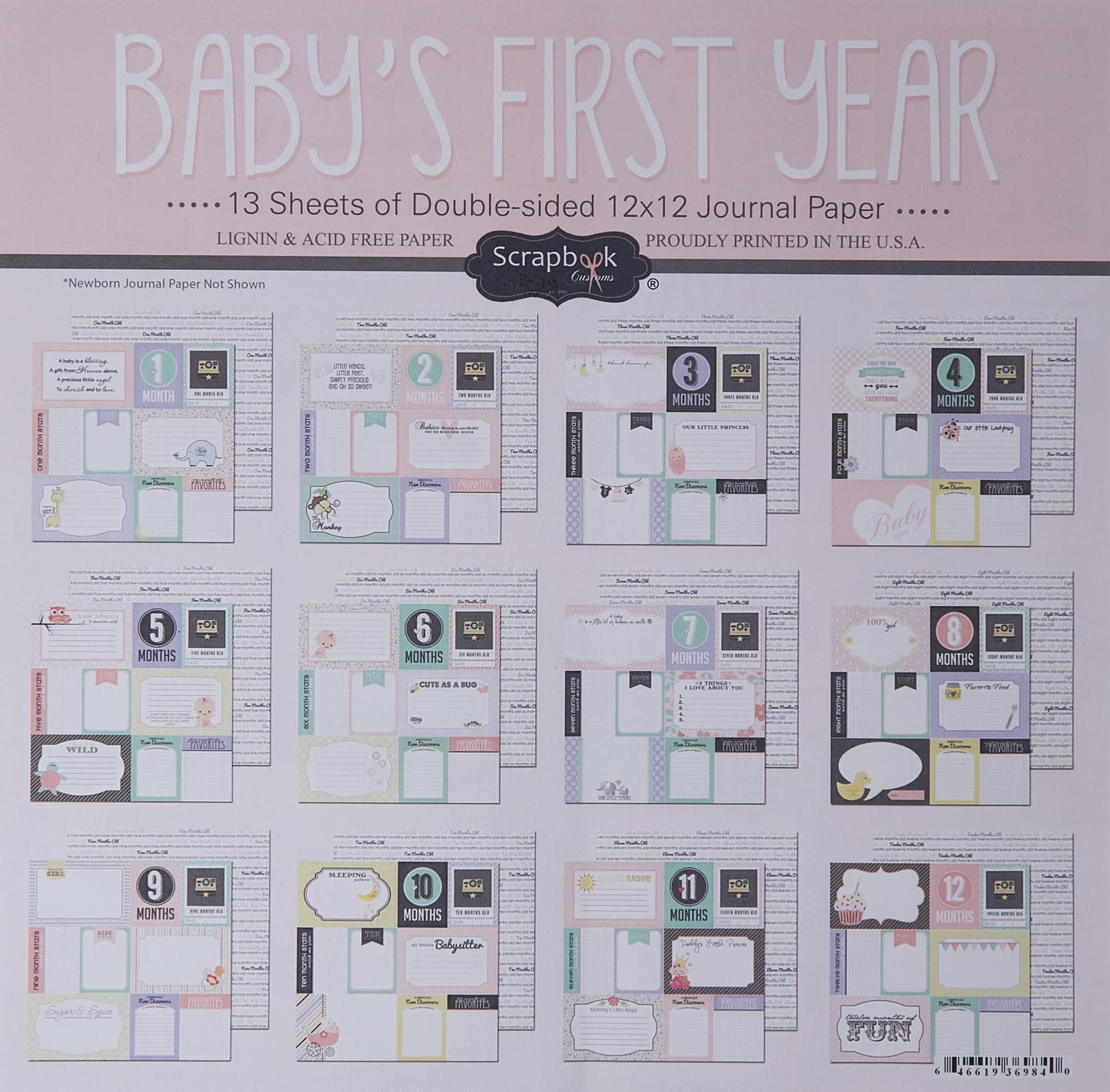 Scrapbook Customs 36984 Baby Girl First Months Scrapbooking Kit, Green,Pink,Yellow