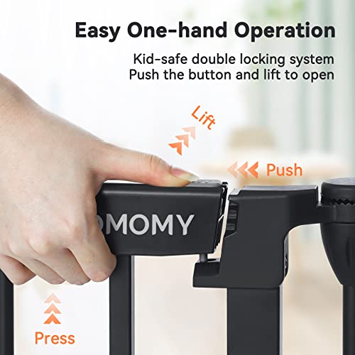 COMOMY 198" Baby Gate Extra Wide, Dog Gate Pet Gate for House Stairs Doorways Fireplace, Adjustable 3 in 1 Play Yard Child Safety Gate, Auto Close, Hardware Mounted (30" Tall, Black)