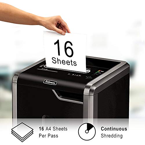 Fellowes Powershred 225Mi 100% Jam Proof 16-Sheet Micro-Cut Commercial Grade Paper Shredder (4620001), Black