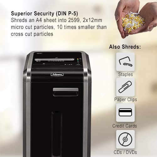Fellowes Powershred 225Mi 100% Jam Proof 16-Sheet Micro-Cut Commercial Grade Paper Shredder (4620001), Black