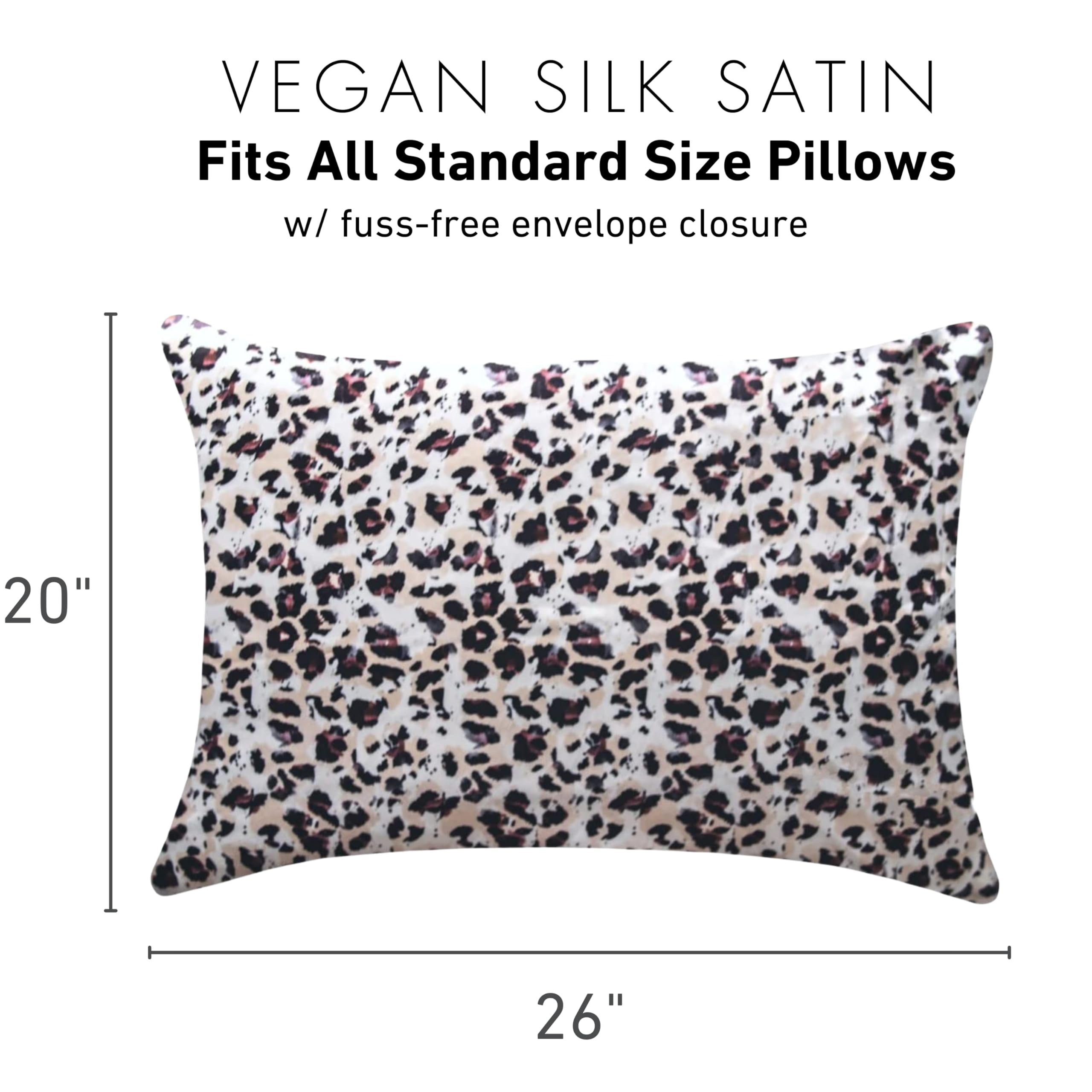 Satin Pillowcase for Hair and Skin by Fenrici, Includes 1 Queen Size Satin Pillow case, 2 Matching Scrunchies, Luxury Beauty Sleep Set, Leopard Print, Pink, Queen/Standard, Gift for Her
