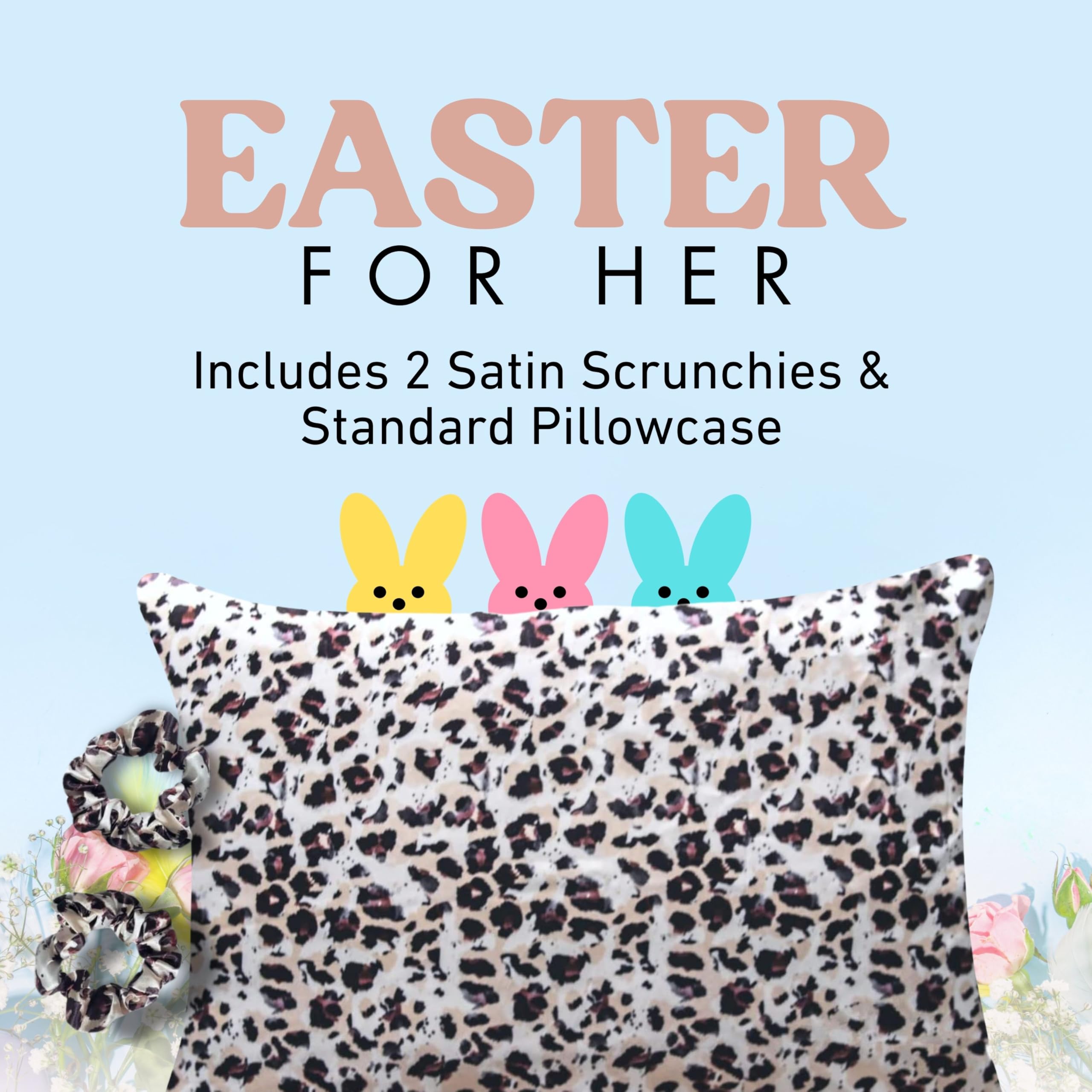 Satin Pillowcase for Hair and Skin by Fenrici, Includes 1 Queen Size Satin Pillow case, 2 Matching Scrunchies, Luxury Beauty Sleep Set, Leopard Print, Pink, Queen/Standard, Gift for Her
