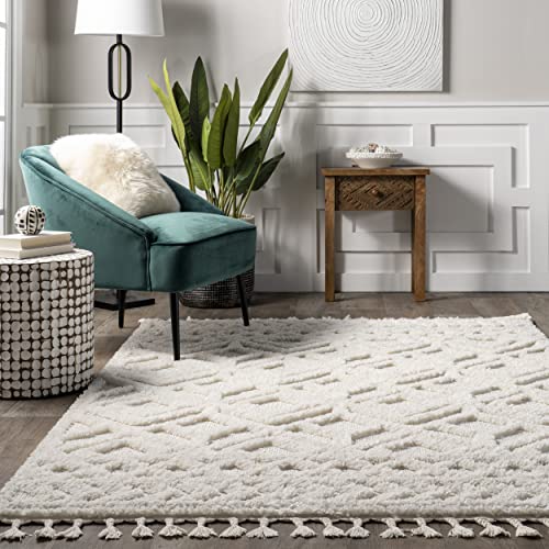 nuLOOM Akia Lattice High/Low Tassel Area Rug, 9' x 12', Beige
