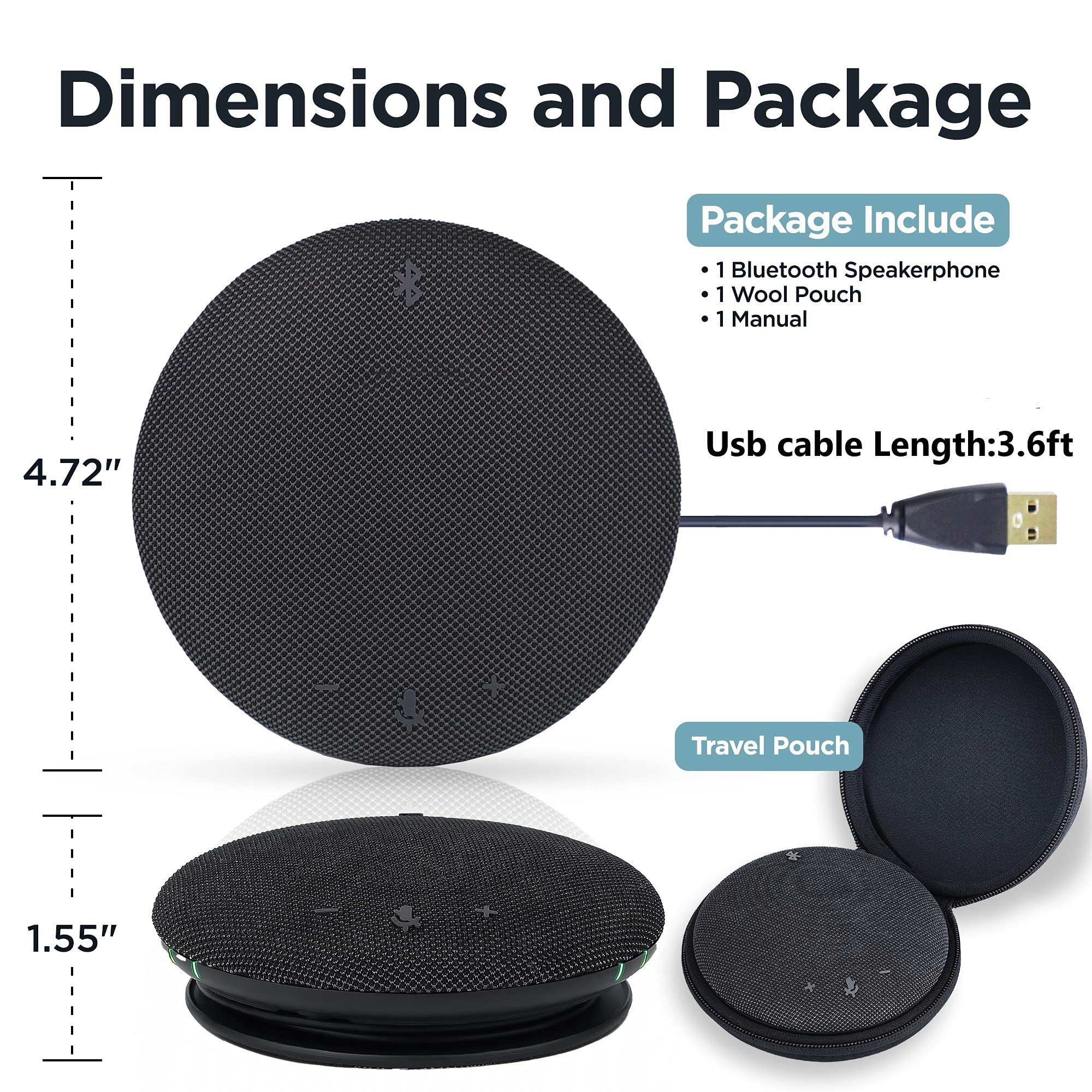 INNOTRIK Bluetooth Conference Speaker with Microphone | 360-Degree Voice Pickup & Noise Canceling Conference Room Omnidirectional Microphone | USB Conference Microphone Bluetooth Speakerphone