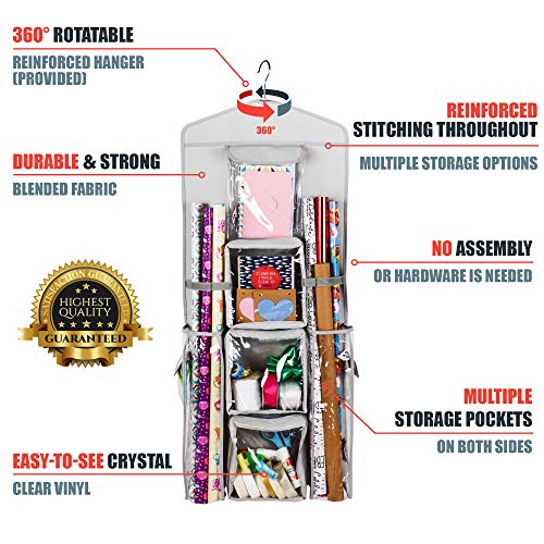 Regal Bazaar Double-Sided Hanging Gift Bag and Gift Wrap Organizer (Light Grey)