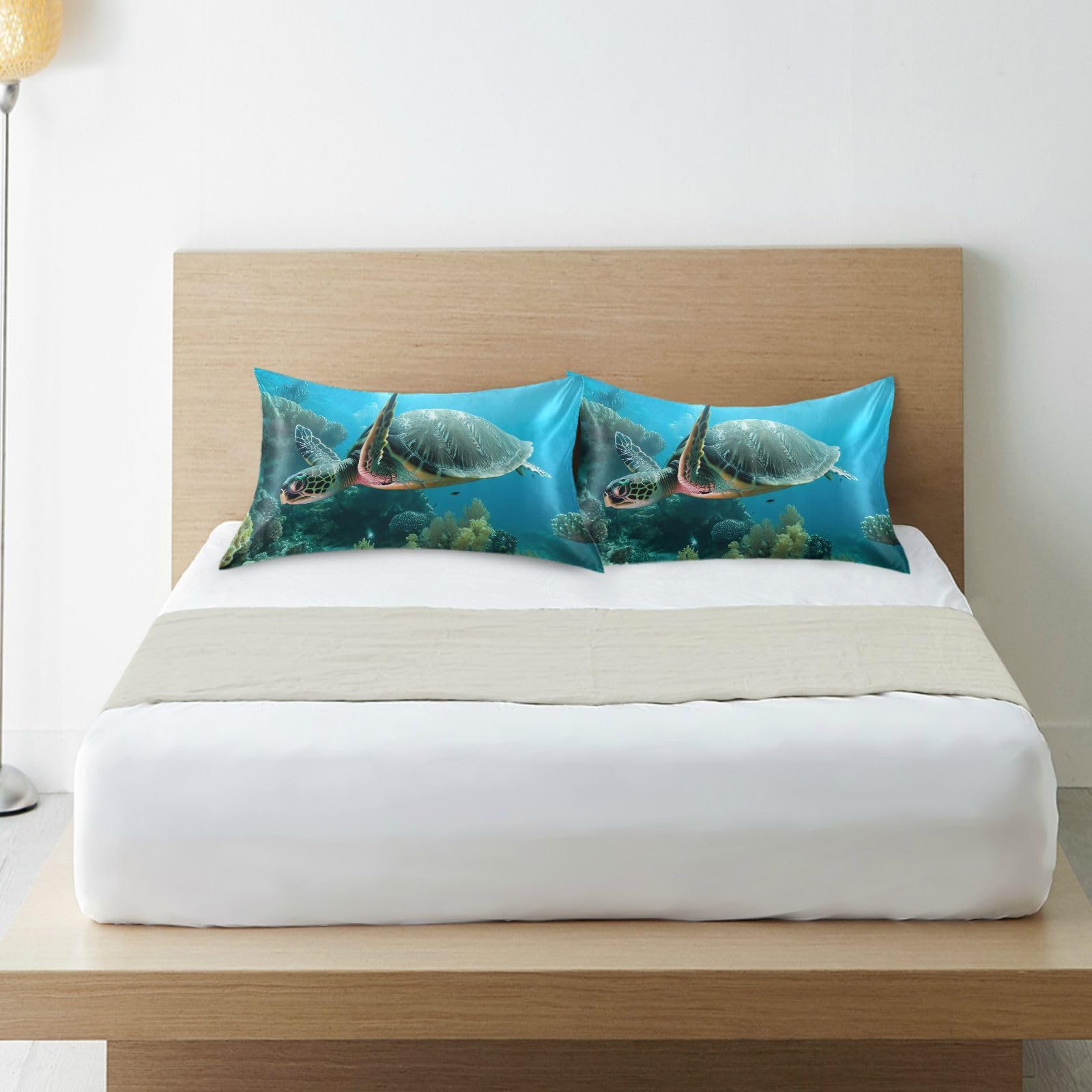 KEEPREAL Sea Turtle Satin Pillowcase for Hair and Skin Silk Pillowcase - Satin Pillow Covers with Envelope Closure, Queen Size(20x30 inches)