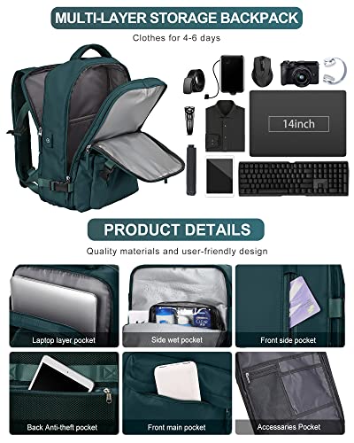 VGCUB Large Travel Backpack Bag for Women Men,Carry on Backpack,17 Inch Laptop Business Work Waterproof Backpack with Laptop Compartment,Person Item Flight Approved,Mochila de Viaje,Peacock Blue