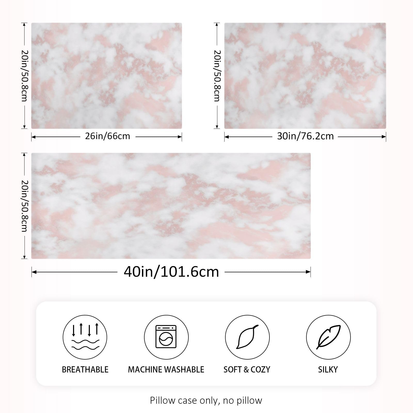 Blueangle Rose Gold Marble Satin Pillowcase for Hair and Skin Silk Pillowcase, Queen Size(20x30 inches) - Satin Pillow Covers with Envelope Closure